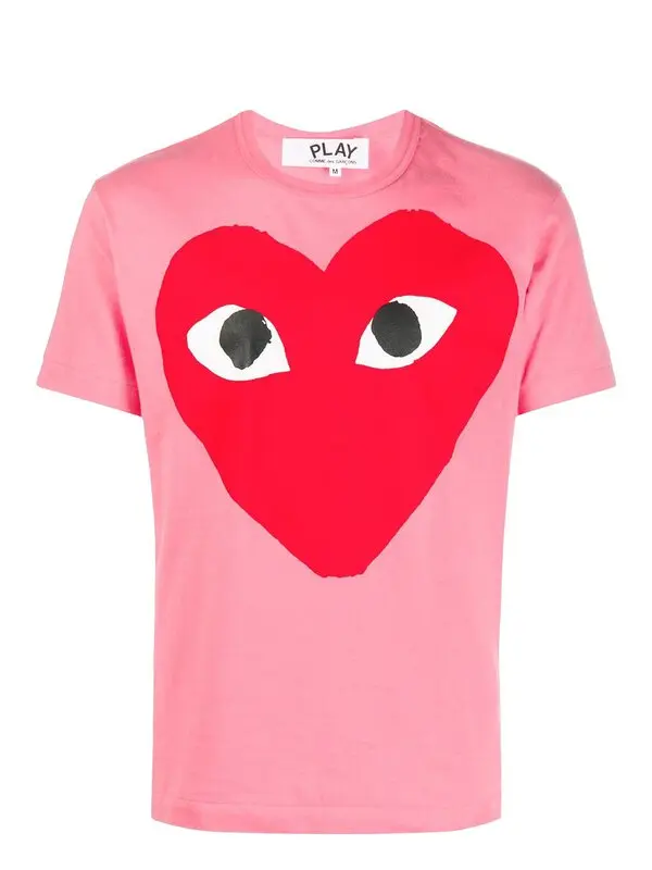 Play Comme Des Garcon Heart Print Round Neck T-shirt - Pink