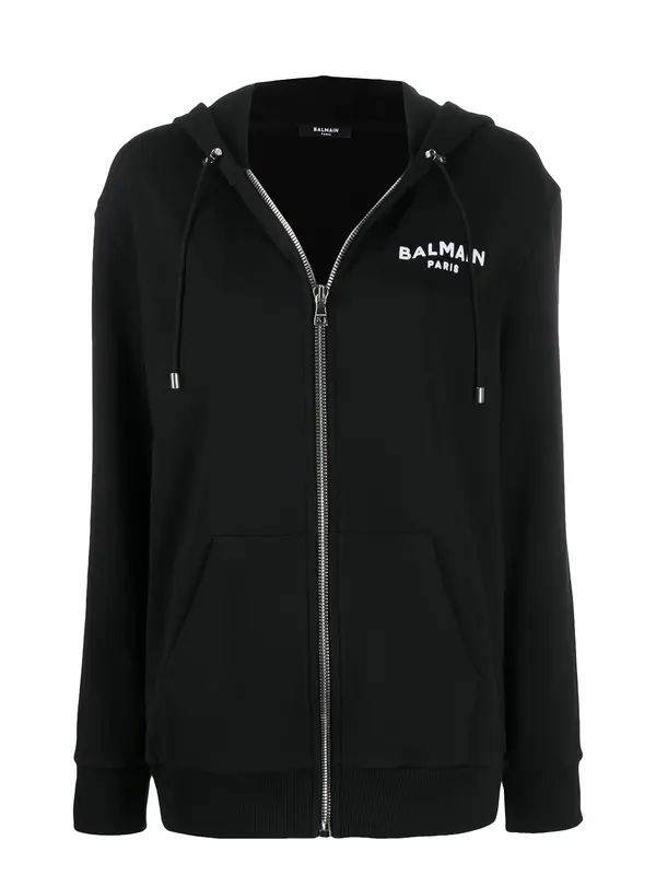 Balmain Logo Zipped Hoodie - Black