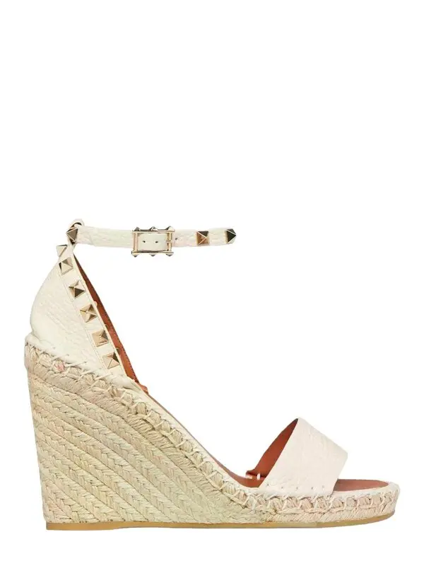 Valentino Garavani 105mm Double Rockstud Wedge Sandals - Neutrals