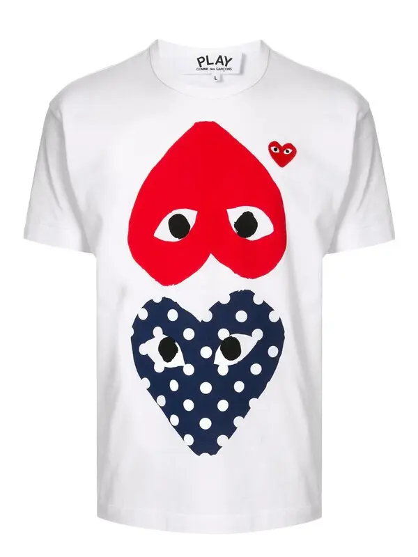Play Comme Des Garcon Heart Print Crew Neck T-shirt - White