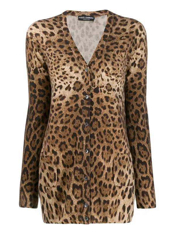 Dolce & Gabbana Leopard-print Cashmere Cardigan - Brown
