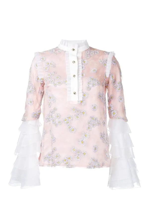MACGRAW Daisy Print Ruffled Blouse - Pink