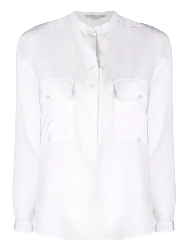 Stella McCartney Collarless Silk Shirt - White