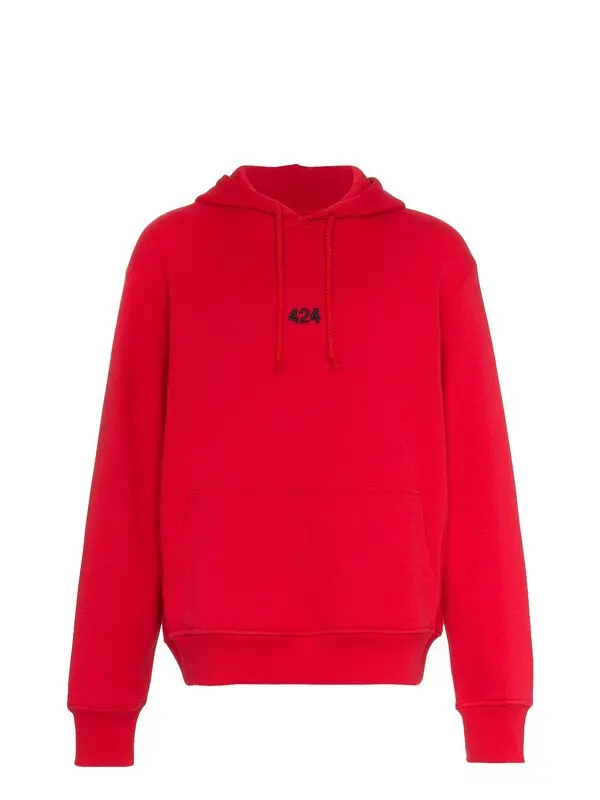 424 Logo Embroidered Cotton Hoodie - Red