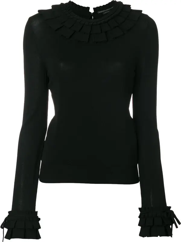 Ermanno Scervino Ruffle Trim Tie Cuff Jumper - Black