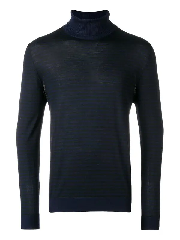 Eleventy Striped Turtleneck Pullover - Black