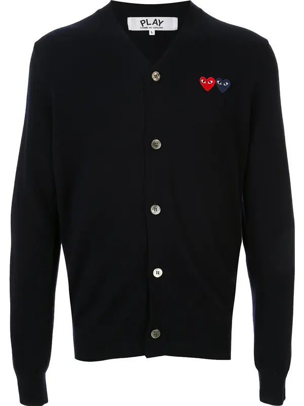 Play Comme Des Garcon Embroidered Logo Cardigan - Blue