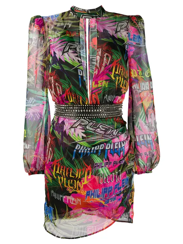 Philipp Plein Jungle Rock Long-sleeve Dress - Pink
