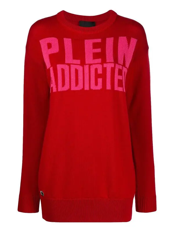 Philipp Plein Logo Print Longline Jumper - Red
