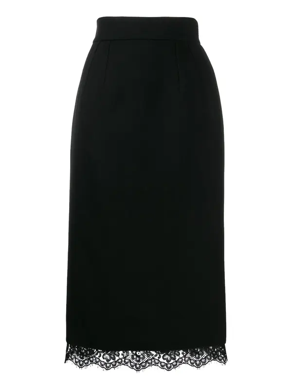 Dolce & Gabbana Basketweave Midi Skirt With Lace Trim - Black