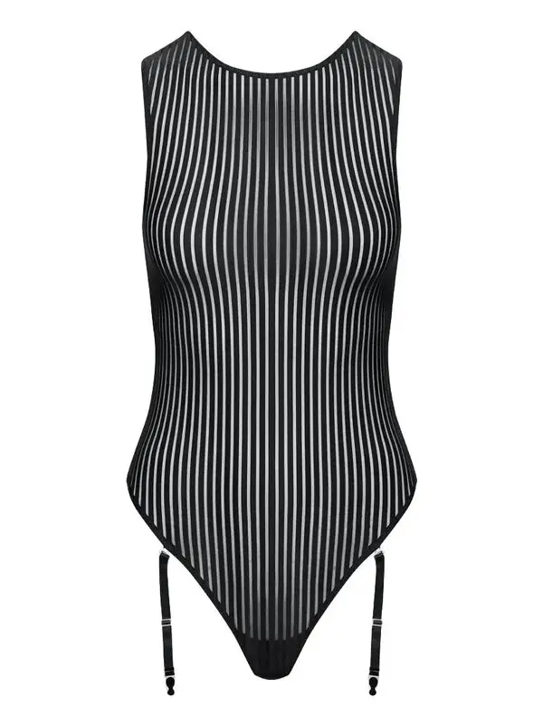 MAISON CLOSE Striped Bodysuit - Black