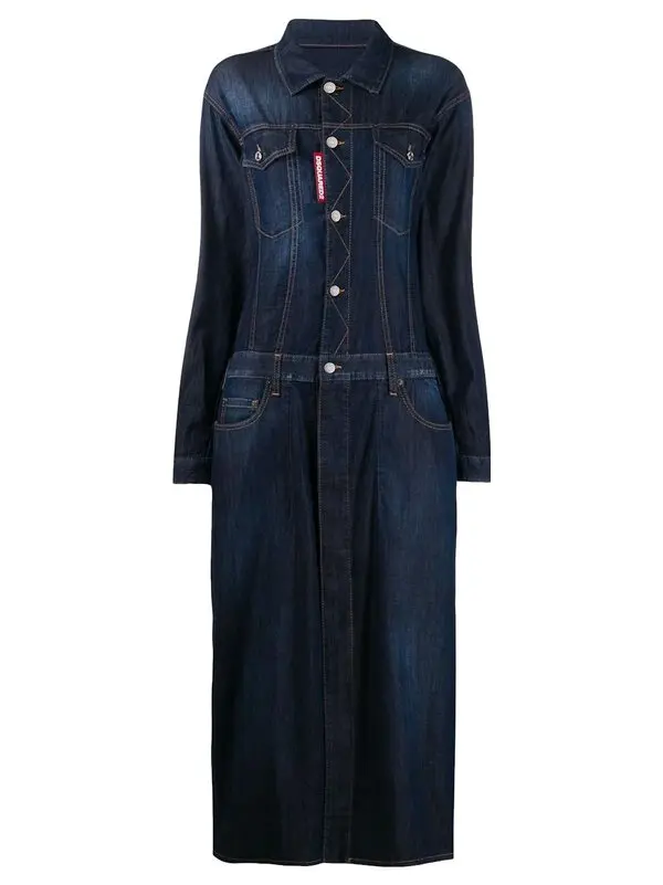 Dsquared2 Maxi Denim Dress With Button Fastening - Blue