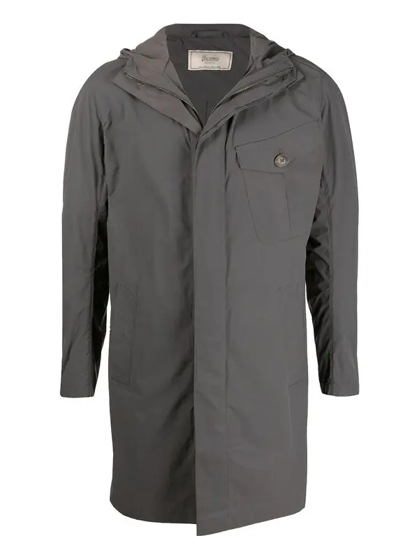 Herno Hooded Parka With Concealed Fastening - Grey