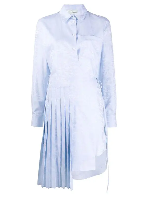 Off-White Wave Print Asymmetrical Pleated Dress - Blue
