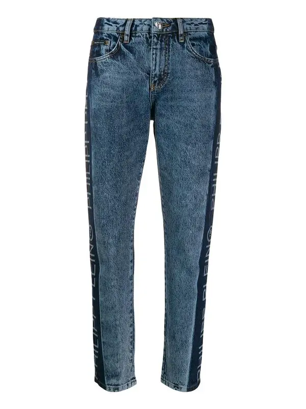 Philipp Plein Logo Paneled Straight-leg Jeans - Blue