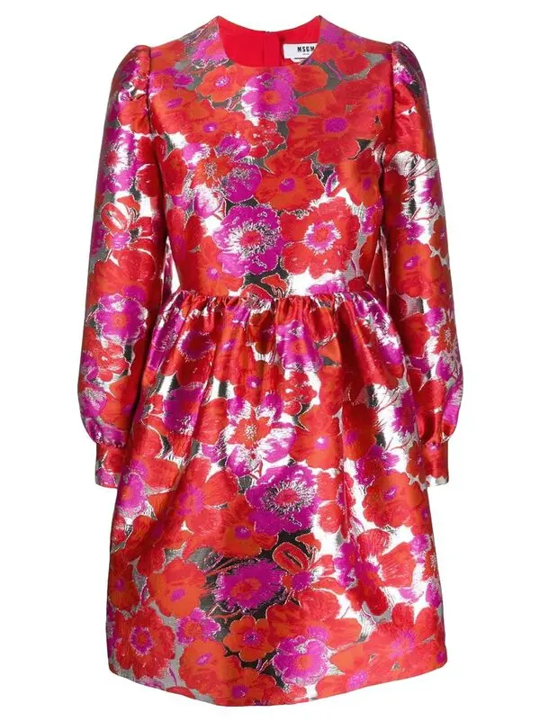 MSGM Floral Jacquard Flared Dress - Red