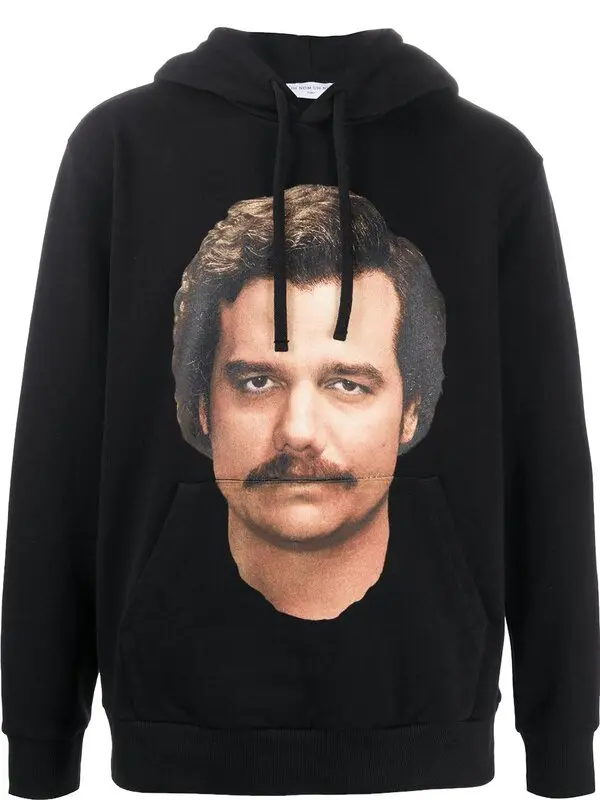 IH NOM UH NIT Portrait Print Drawstring Hoodie - Black