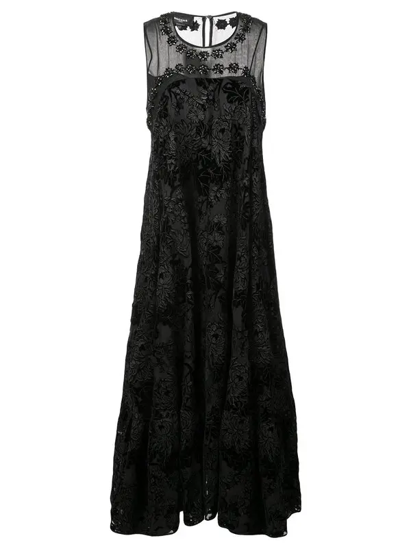 Rochas Floral Brocade Midi Dress - Black