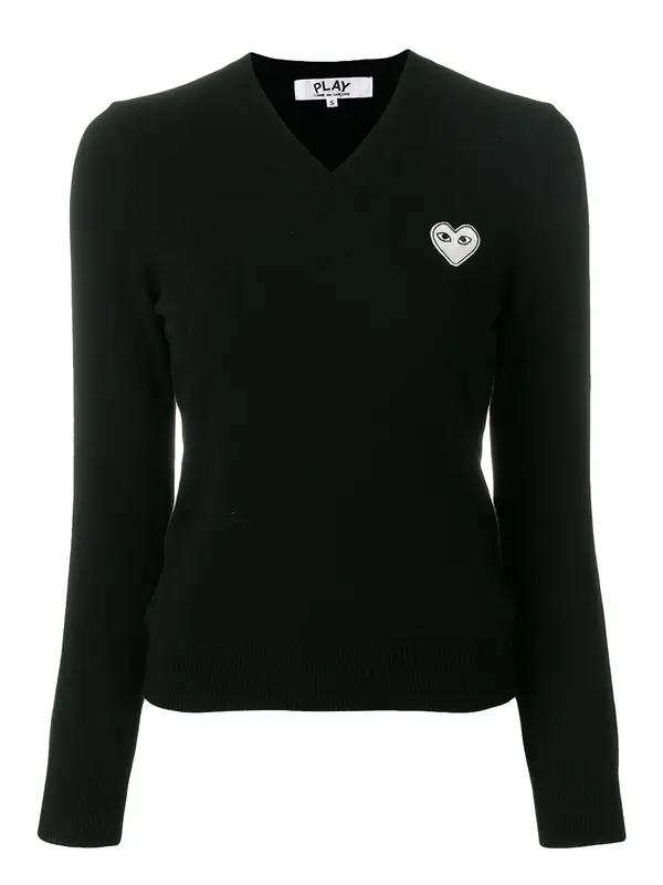 Play Comme Des Garcon V-neck Heart-logo Sweater - Black