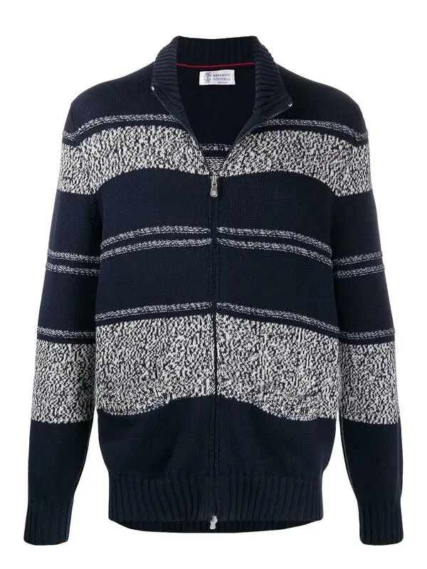 Brunello Cucinelli Striped Pattern Cardigan - Blue