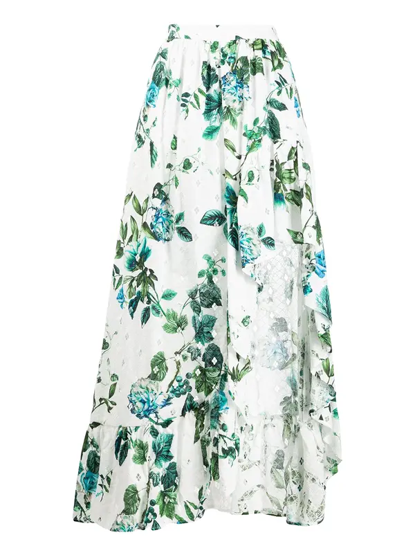 Blumarine Asymmetric Ruffled Floral Print Skirt - White