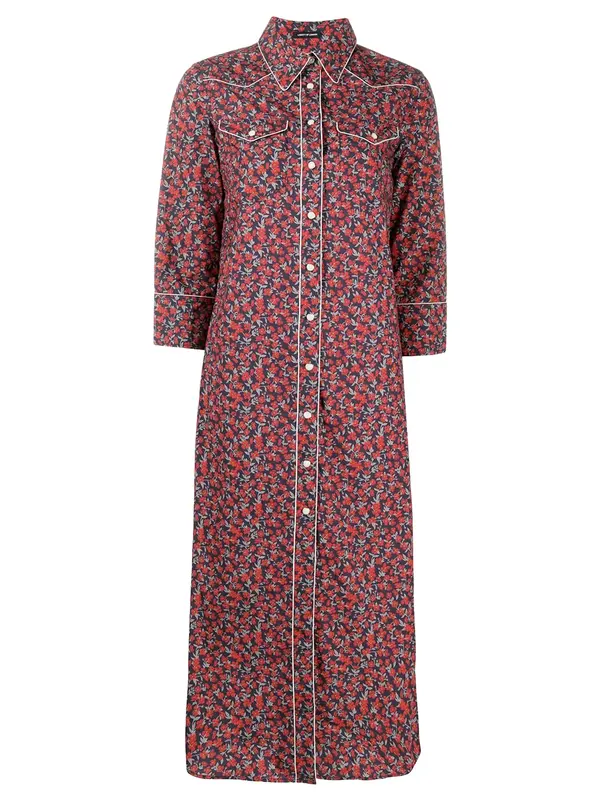 R13 Floral Shirt Dress - Blue