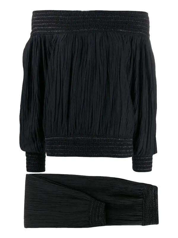 Issey Miyake 1970s Gathered Top And Trousers Set - Black