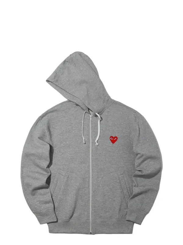 Play Comme Des Garcon 5 Heart-print Cotton Hoodie - Grey