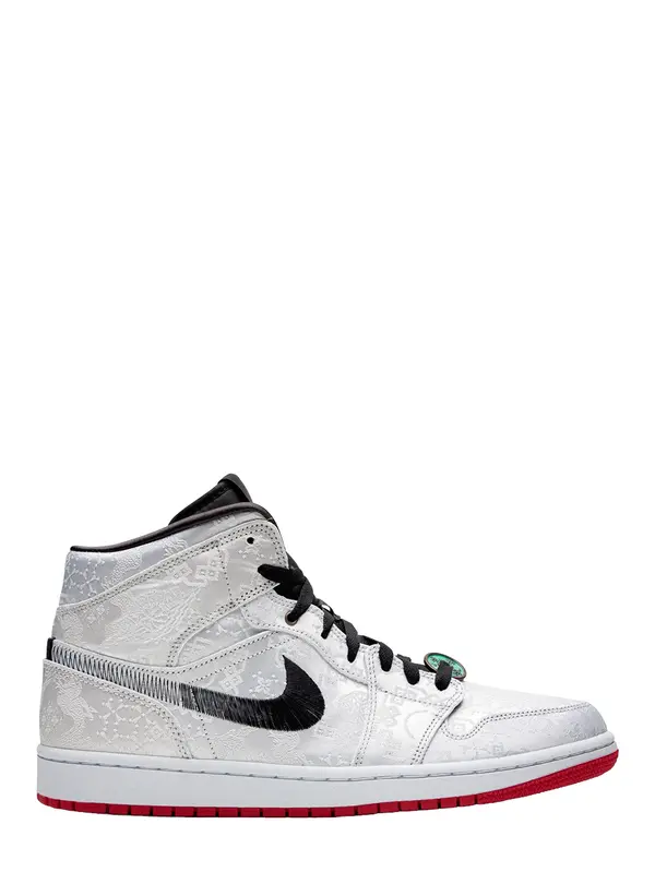 JORDAN X Edison Chen Air 1 Mid Fearless Clot Silk Sneakers - White