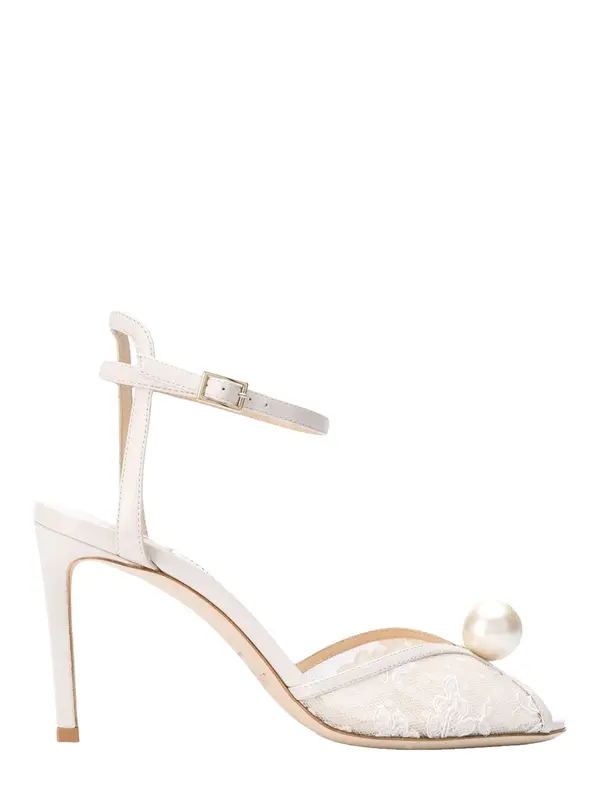 JIMMY CHOO Sacora 85mm Pearl-embellished Sandals - Neutrals