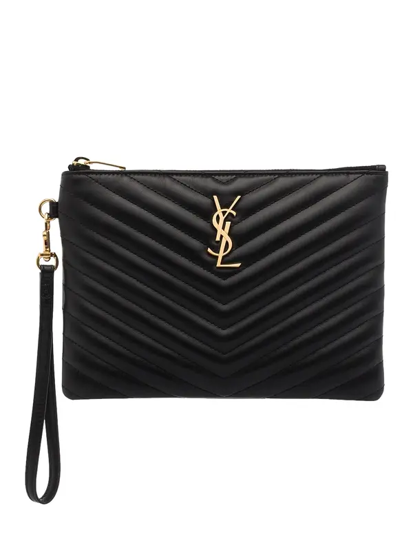 Saint Laurent Quilted Leather Wristlet - Black