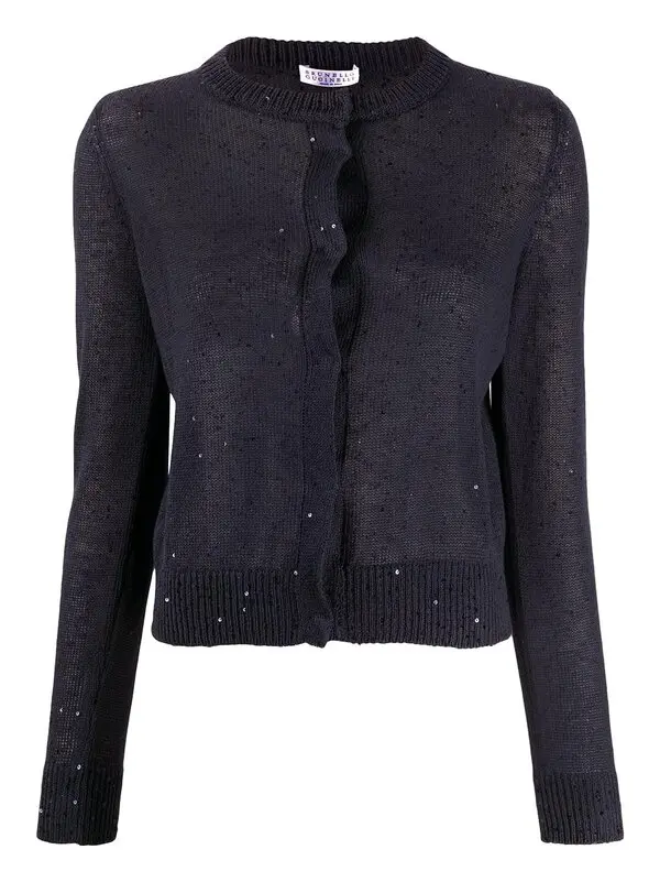 Brunello Cucinelli Sequined Knitted Cardigan - Blue