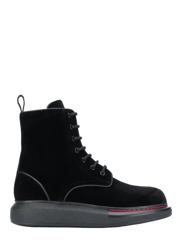 Alexander McQueen Velvet Oversized Sole Boots - Black