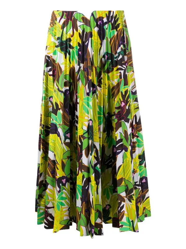 Valentino Garavani Printed Pleated Midi Skirt - Green