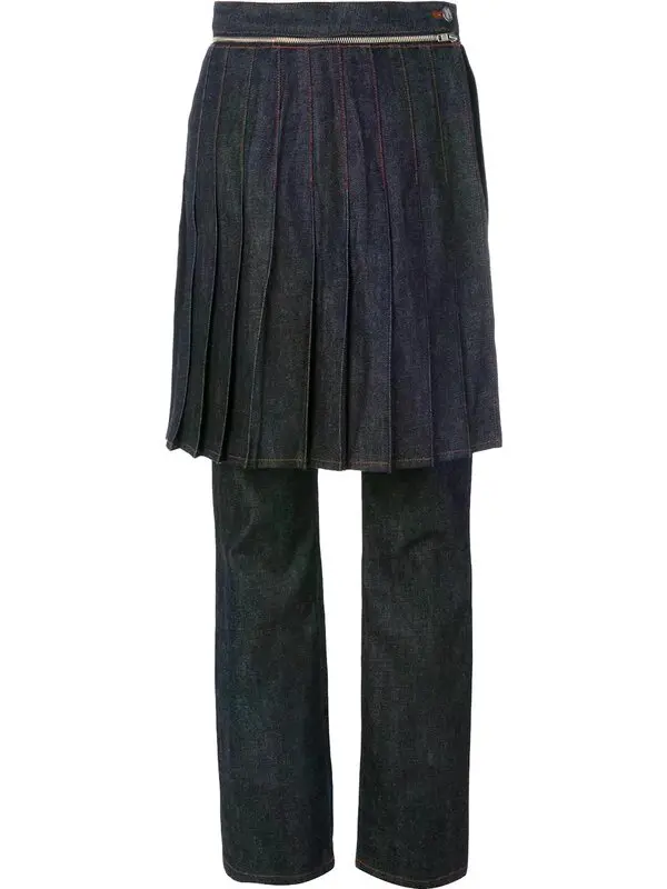Jean Paul Gaultier Denim Trousers With Overlayed Skirt - Blue