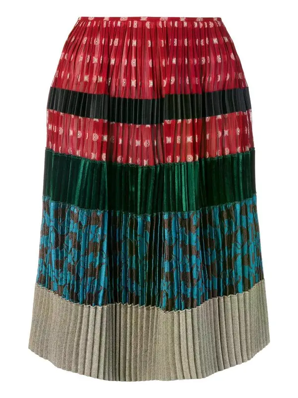 Jean Paul Gaultier Pleated Patchwork Knee Length Skirt - Multicolour