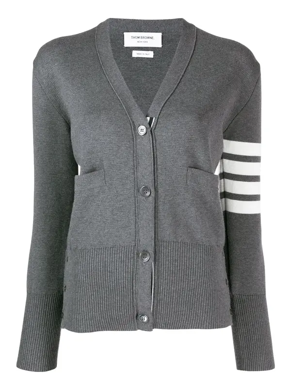 Thom Browne 4-bar Crepe V-neck Cardigan - Grey