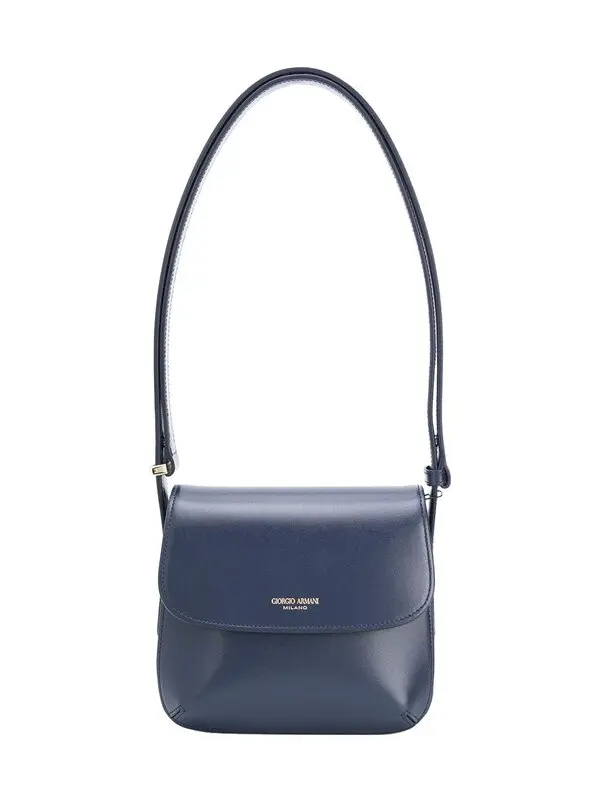Giorgio Armani Embossed Logo Leather Shoulder Bag - Blue
