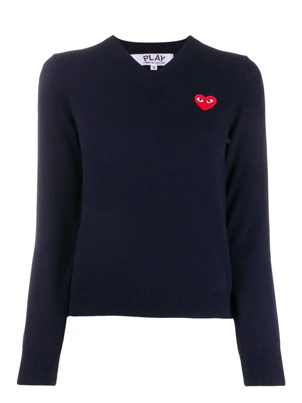Play Comme Des Garcon Heart Embroidery Jumper - Blue