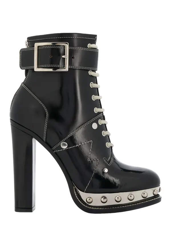 Alexander McQueen Studded Platform Ankle Boots - Black