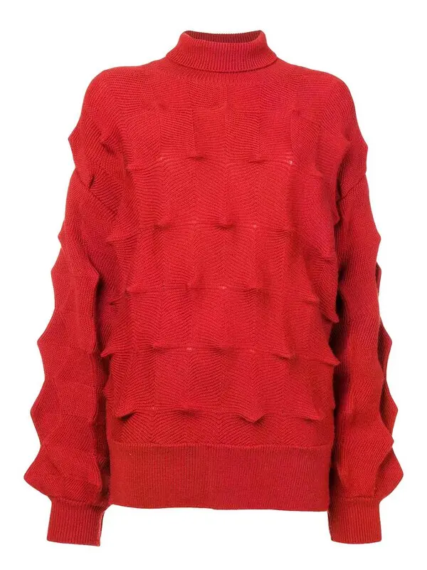 Issey Miyake Zigzag Structure Roll Neck Sweater - Red