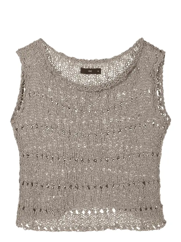 Voz Open Knit Crop Top - Grey