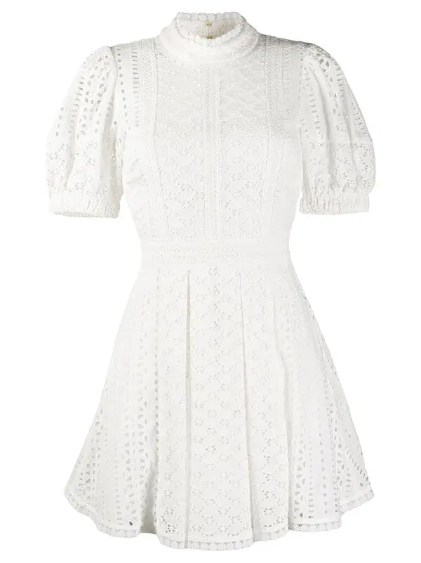 SELF-PORTRAIT Broderie Cotton Mini Dress - White