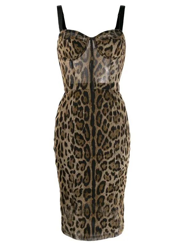 Dolce & Gabbana Leopard-print Bustier Midi Dress - Brown