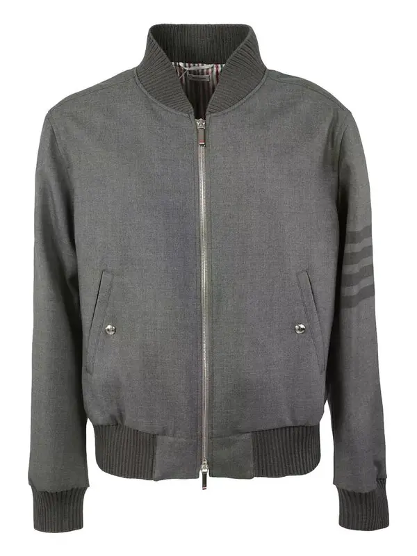Thom Browne 4-bar Ribbed Knit Jacket - Grey