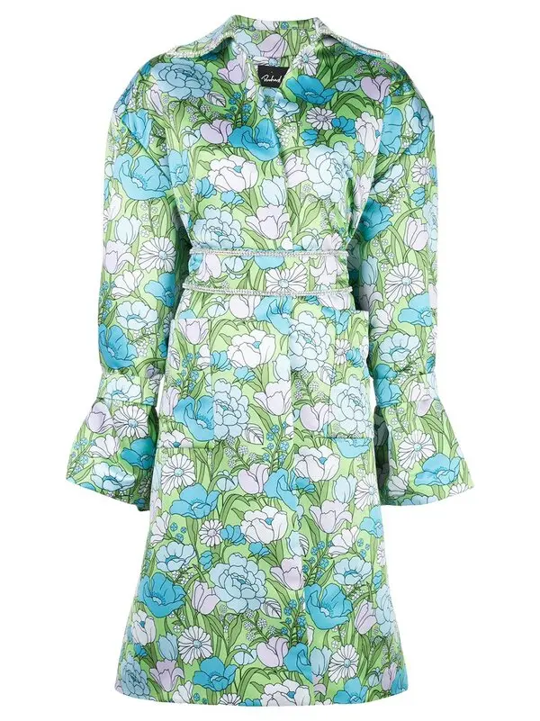 RICHARD QUINN Floral-print Belted Flared Dress - Blue
