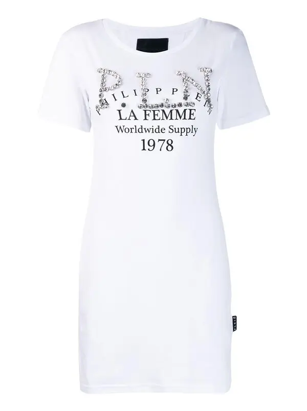 Philipp Plein Embellished T-shirt Dress - White