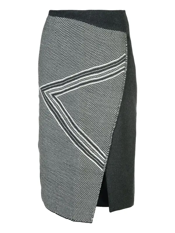 Voz Asymmetric Pattern Wool Skirt - Grey