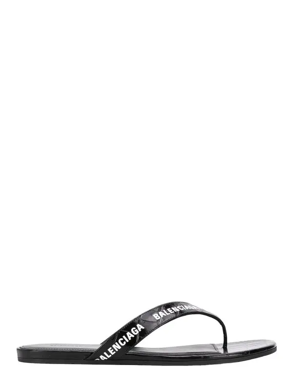 Balenciaga Crocodile Effect Logo Sandals - Black