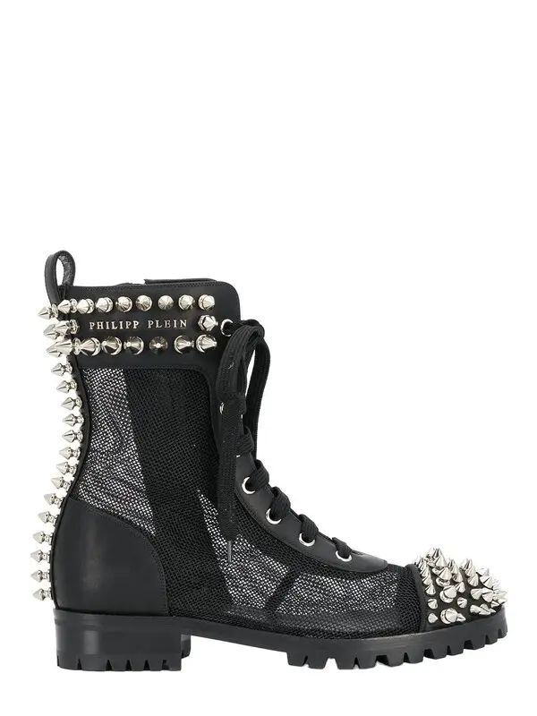 Philipp Plein Studded Lace-up Boots - Black